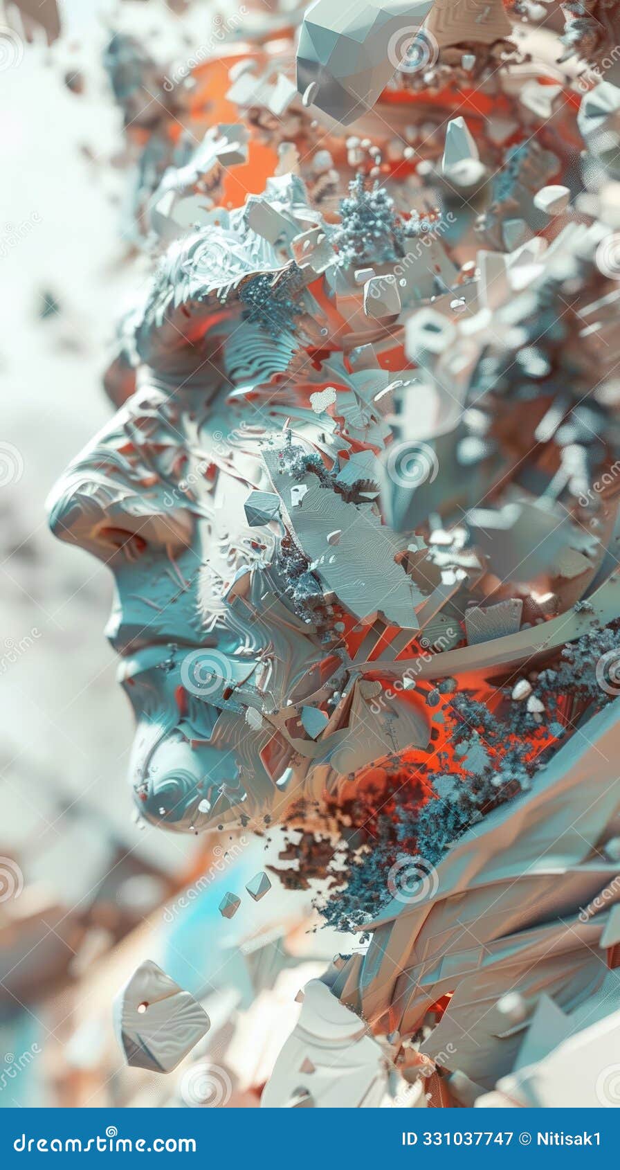 A 3D Rendering of a Human Face Made of Stone the Face is in Profile and ...