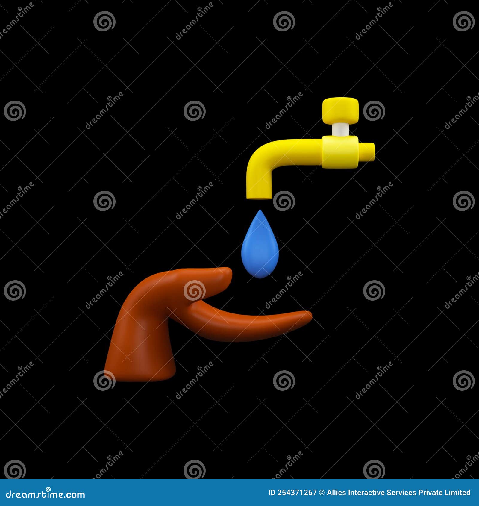 3D Rendering of Human Hand with Faucet Element on Black Stock ...