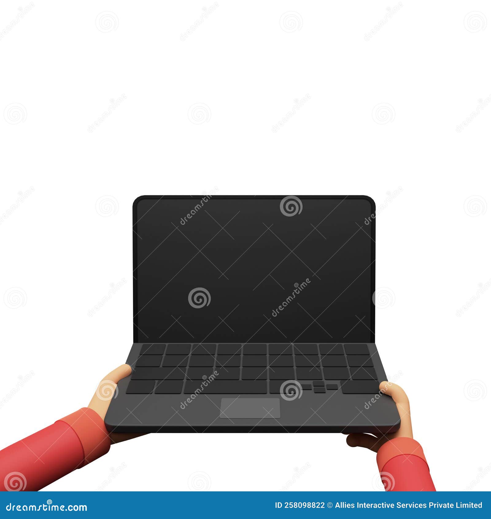 3D Rendering of Human Hands Holding Laptop on White Stock Illustration ...