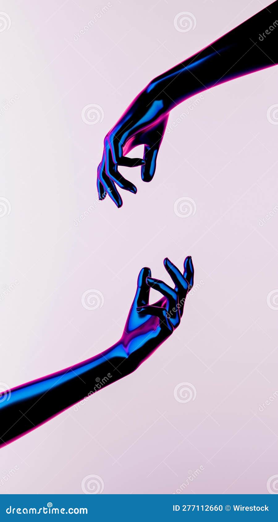 3D Rendering of Human Hands Stretched Toward Each Other on Pale Pink ...