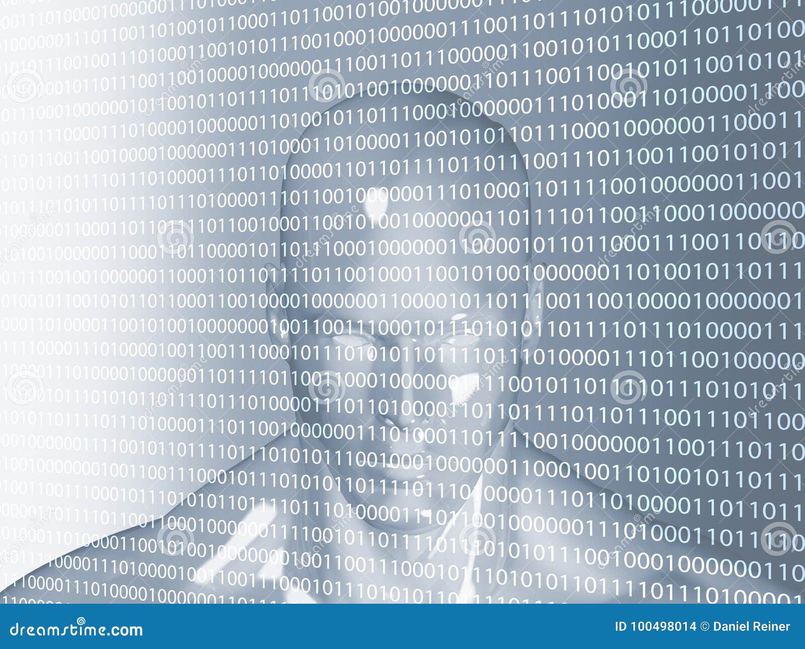 3D Rendering of Human Head with Binary Code Stock Illustration - Illustration of mind ...