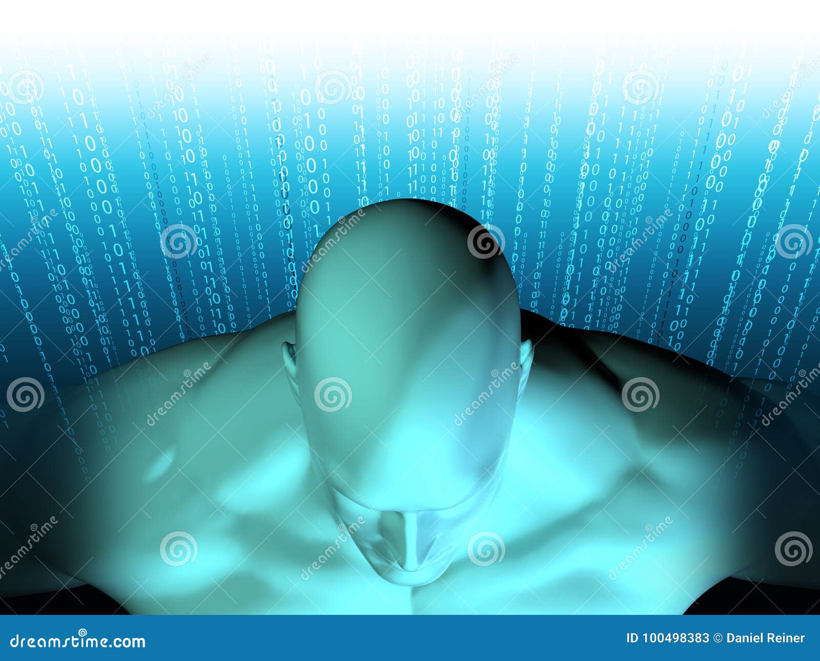 3D Rendering of Human Head with Binary Code Stock Illustration - Illustration of intelligence ...