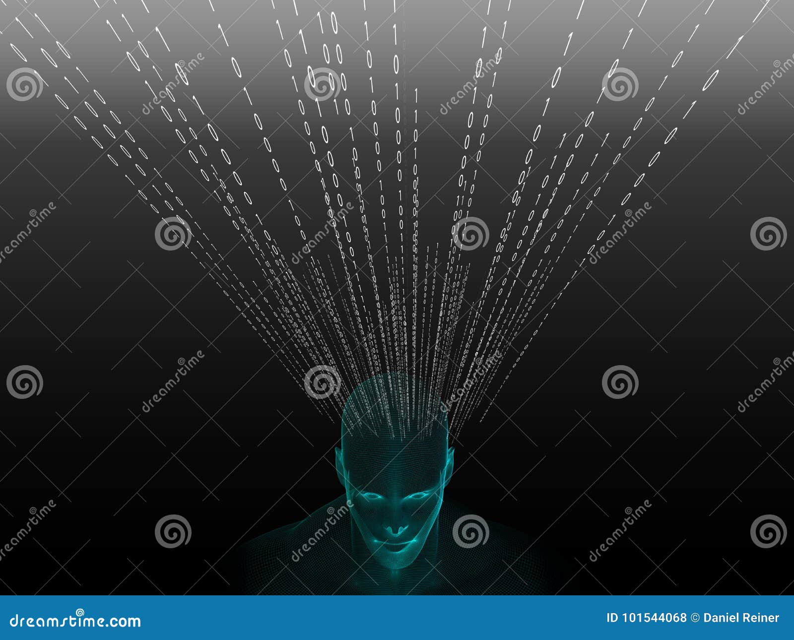 3D Rendering of Human Head with Binary Code Stock Illustration - Illustration of information ...