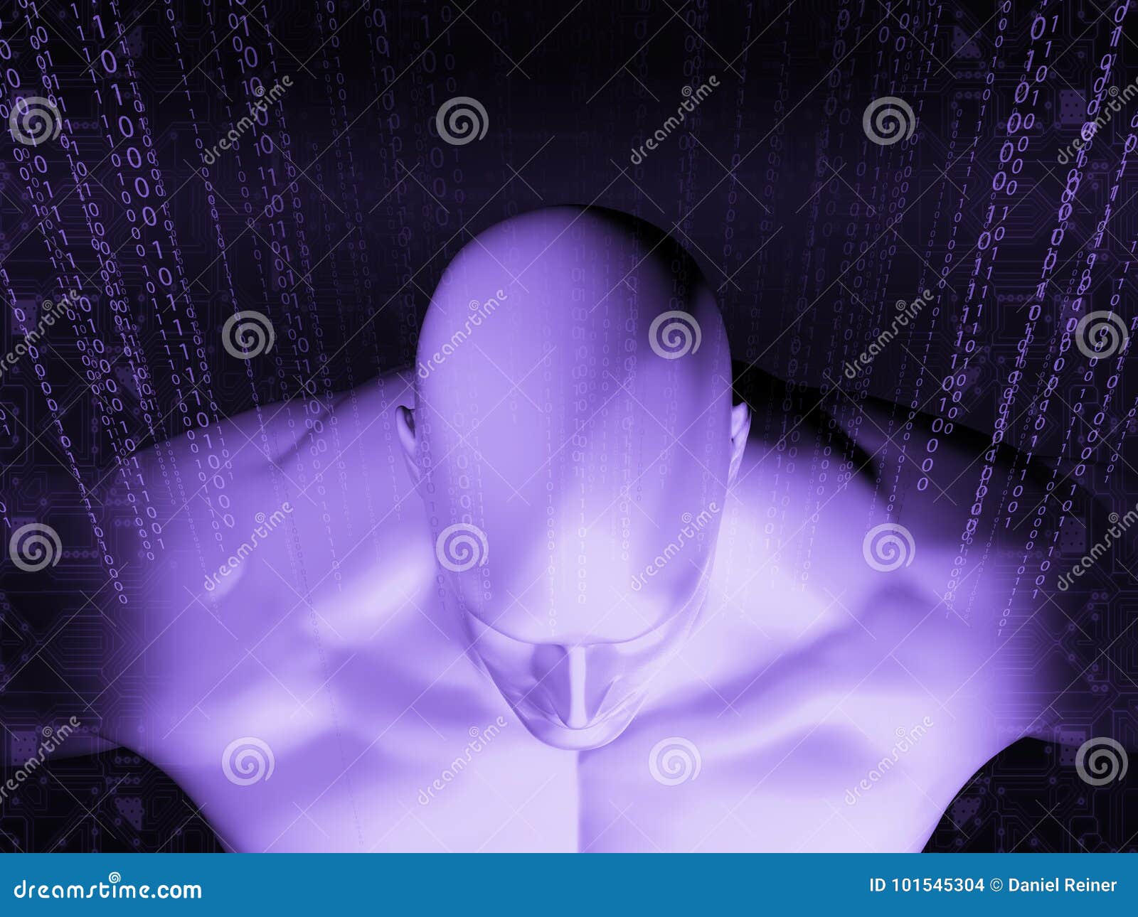 3D Rendering of Human Head with Binary Code Stock Illustration - Illustration of artificial ...