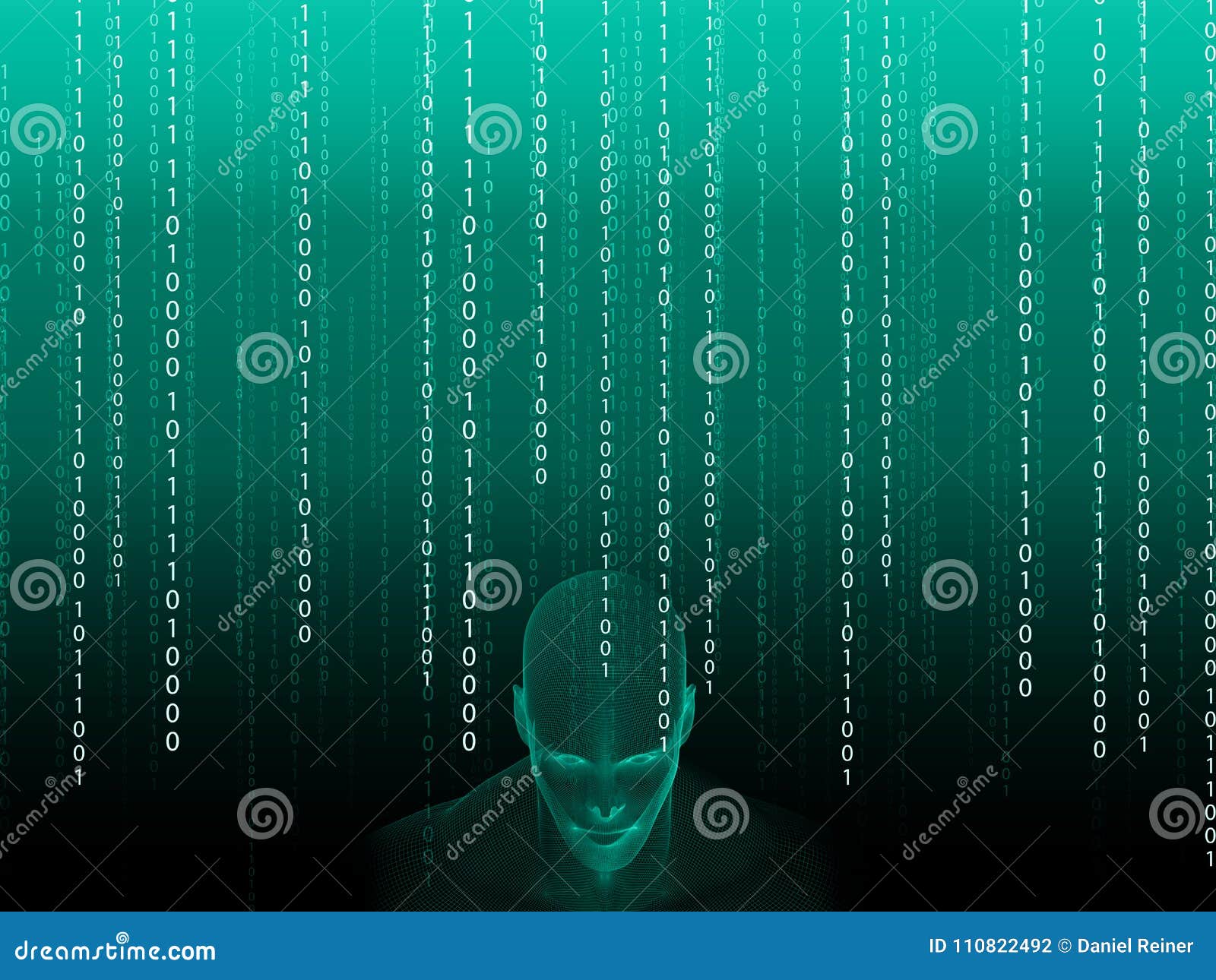 3D Rendering of Human Head with Binary Code Stock Illustration ...