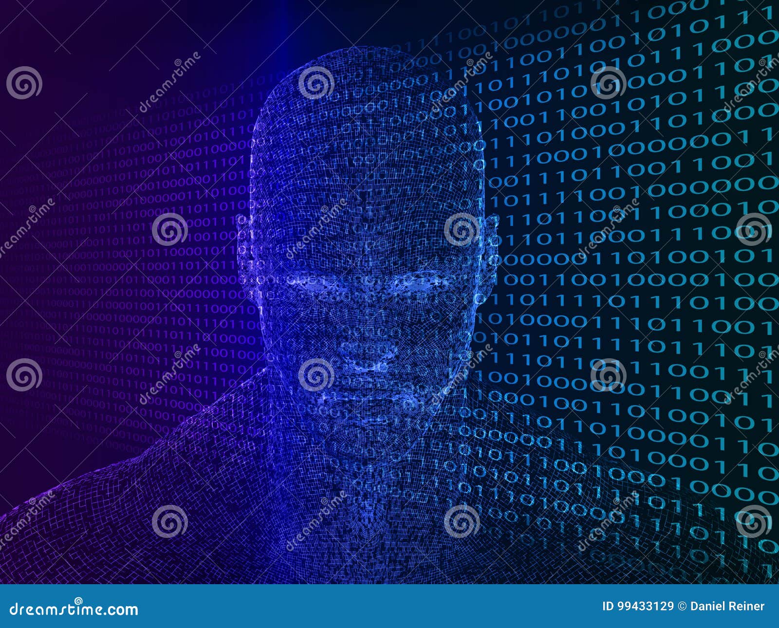 3D Rendering of Human Head with Binary Code Stock Illustration ...