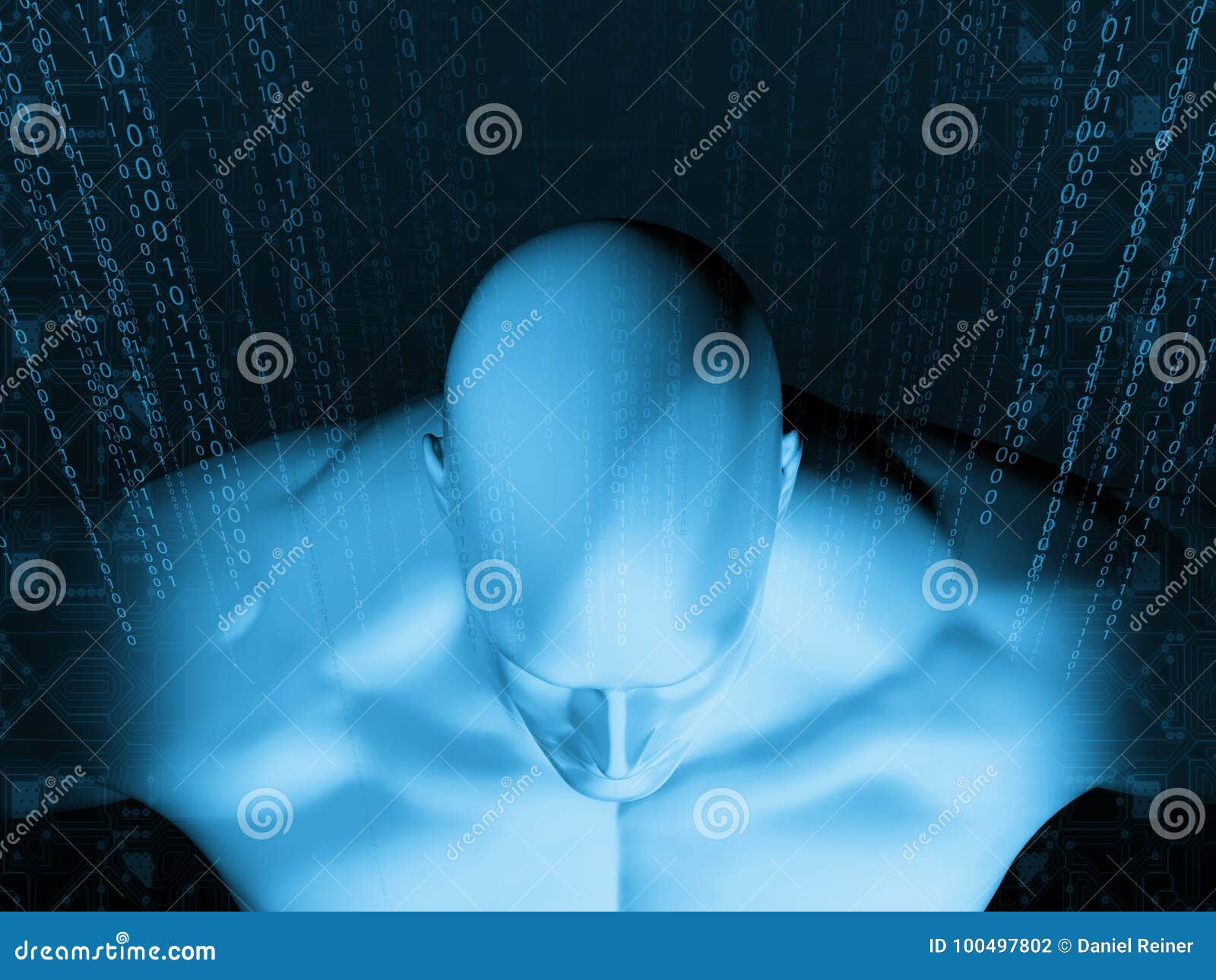3D Rendering of Human Head with Binary Code Stock Illustration ...
