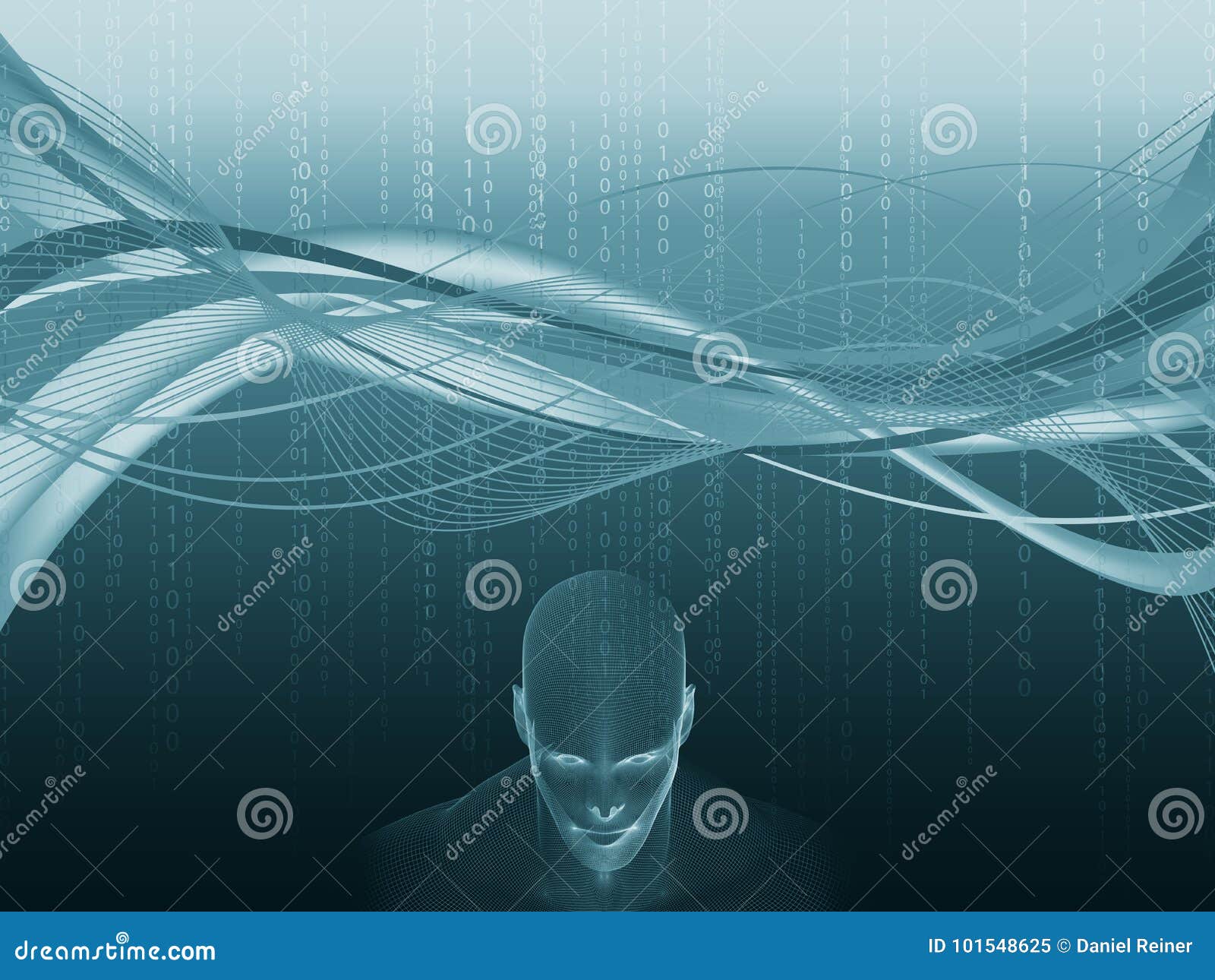3D Rendering of Human Head with Binary Code Stock Illustration ...