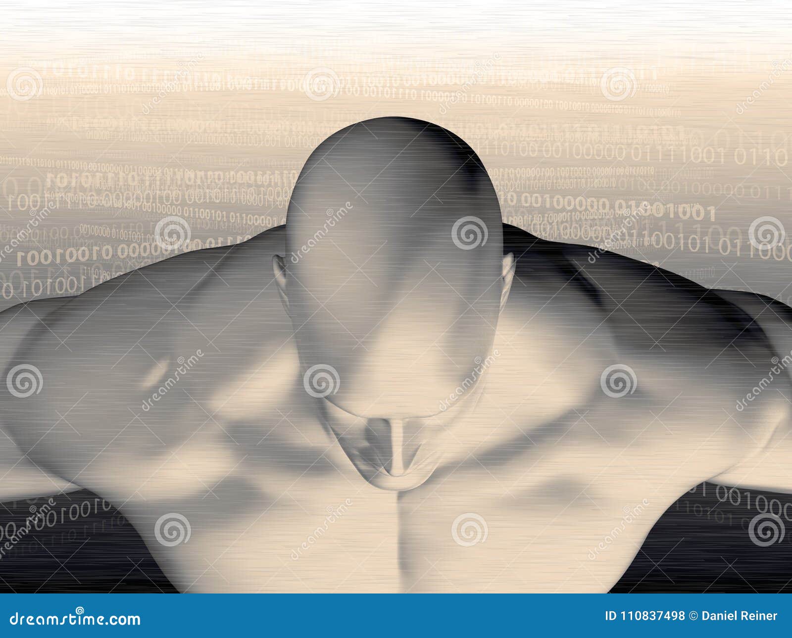 3D Rendering of Human Head with Binary Code Stock Illustration - Illustration of information ...