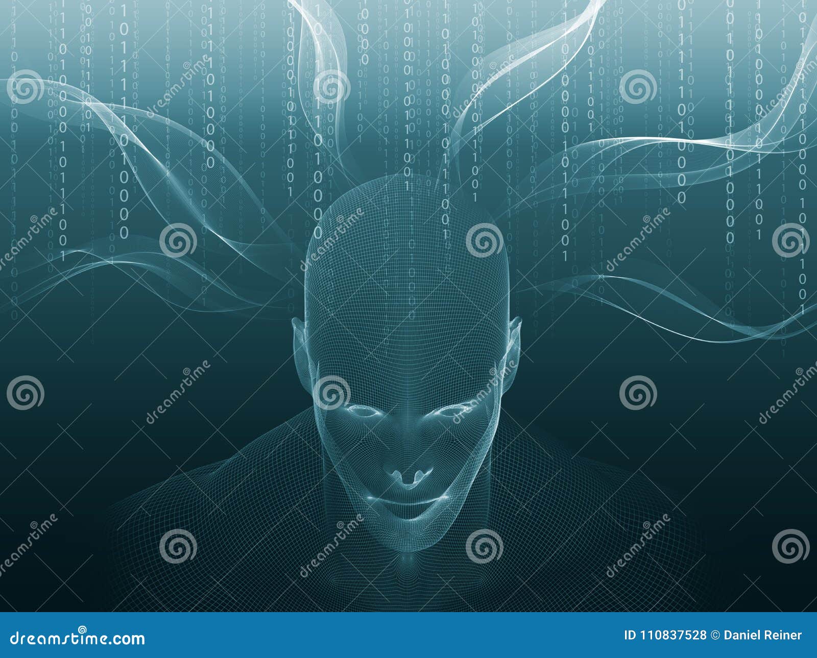 3D Rendering of Human Head with Binary Code Stock Illustration ...