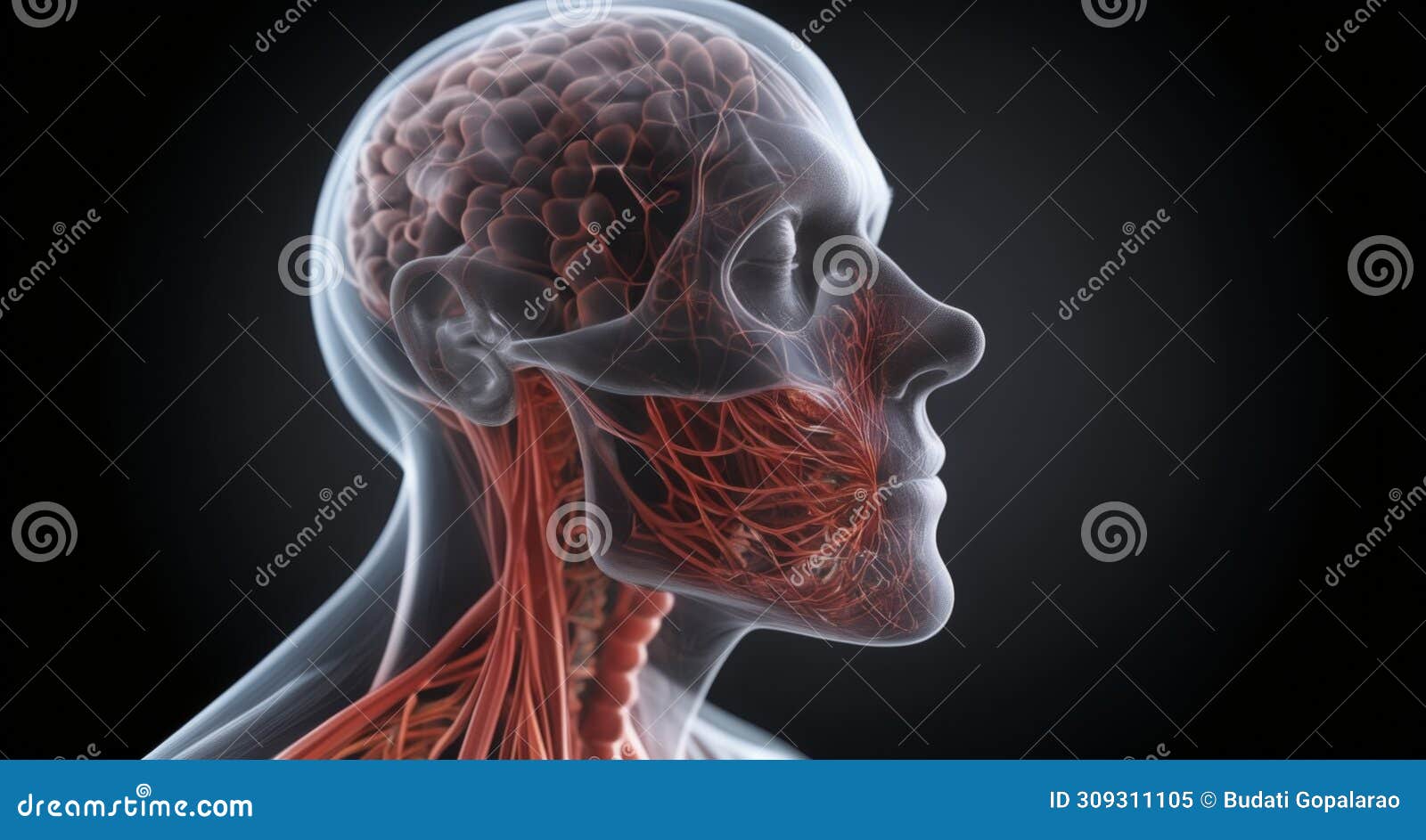 3D Rendering of a Human Head with Visible Internal Anatomy Stock ...