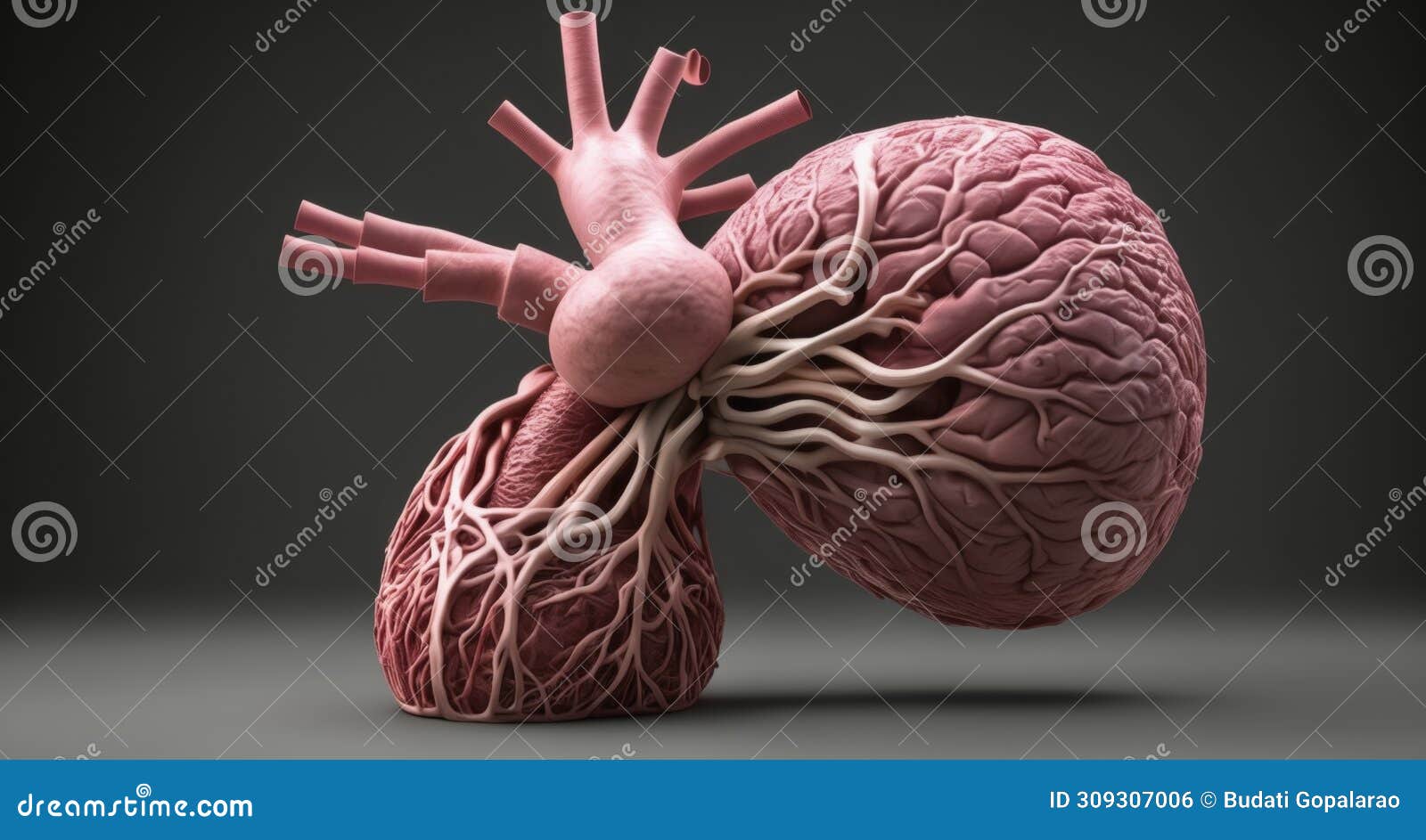3D Rendering of a Human Heart and Brain, Showcasing Intricate Vascular ...