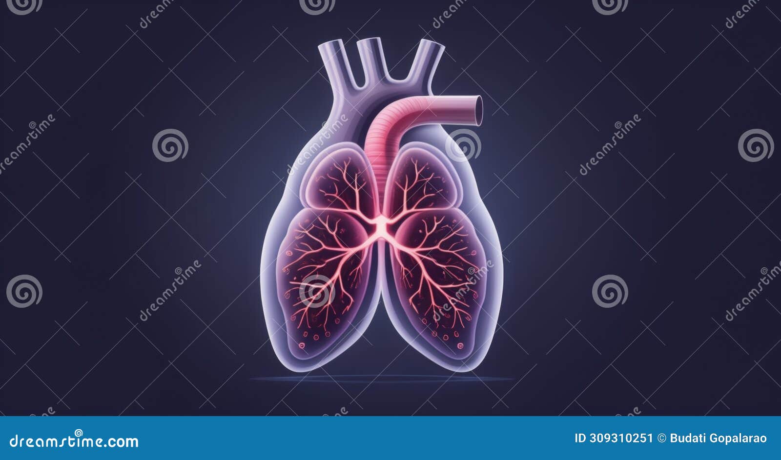 3D Rendering of a Human Heart and Lungs, Highlighting the Circulatory ...