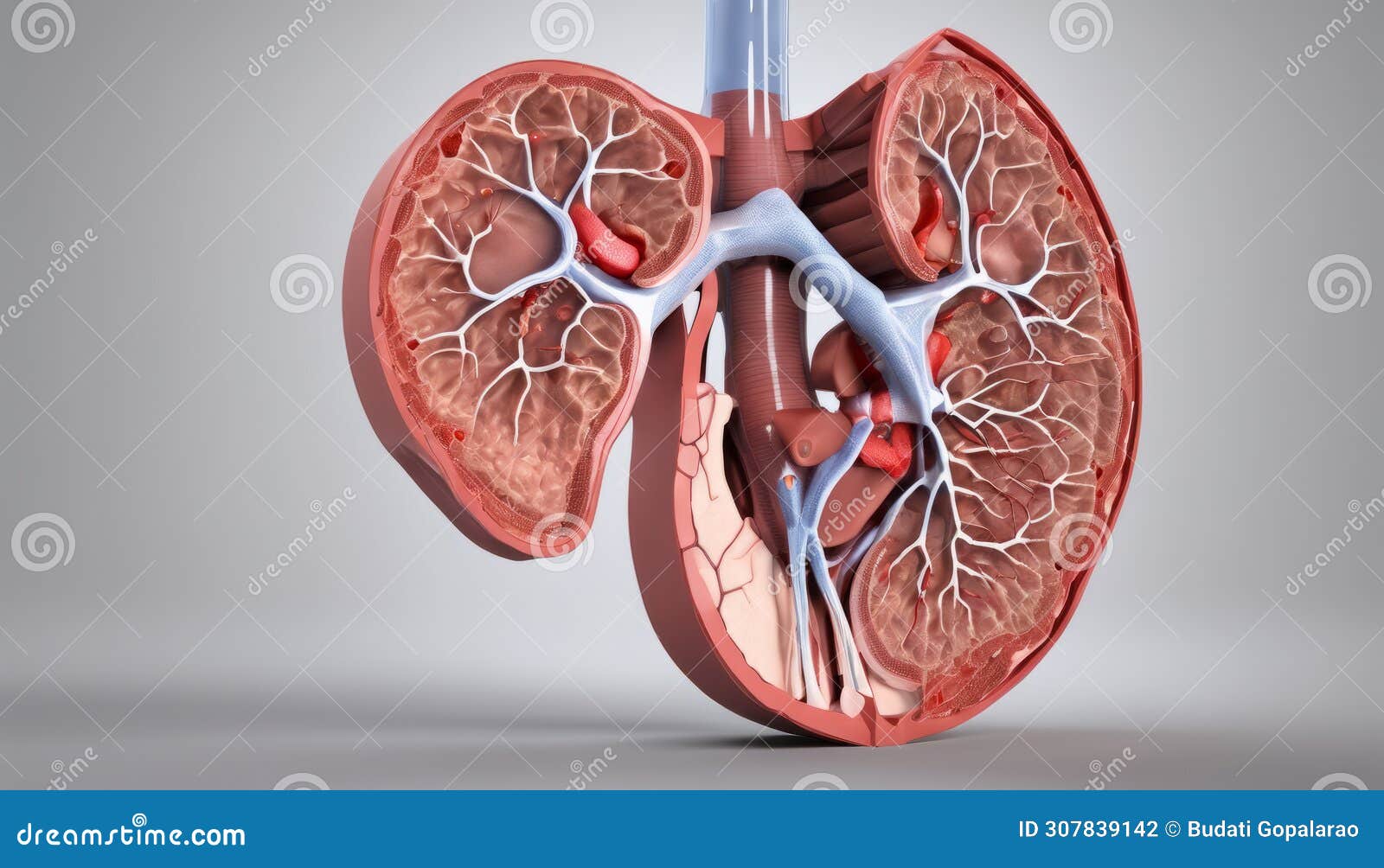3D Rendering of a Human Kidney with Detailed Vascular Structure Stock ...