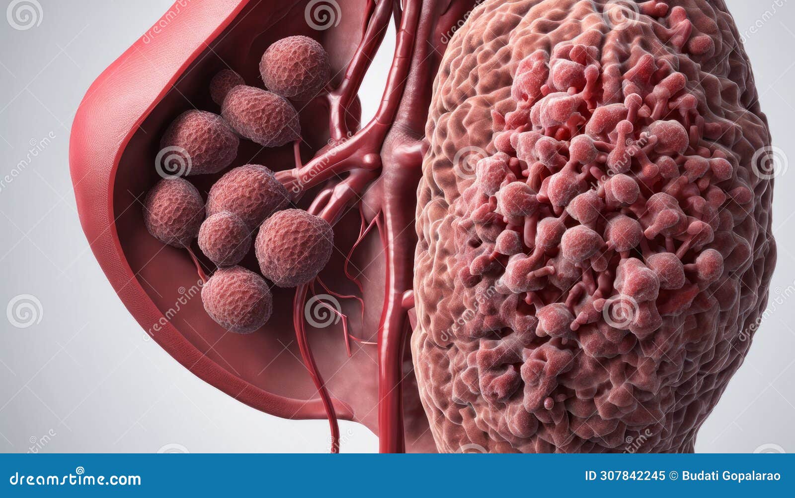 3D Rendering Of A Human Liver With Detailed Vasculature And A Cluster ...