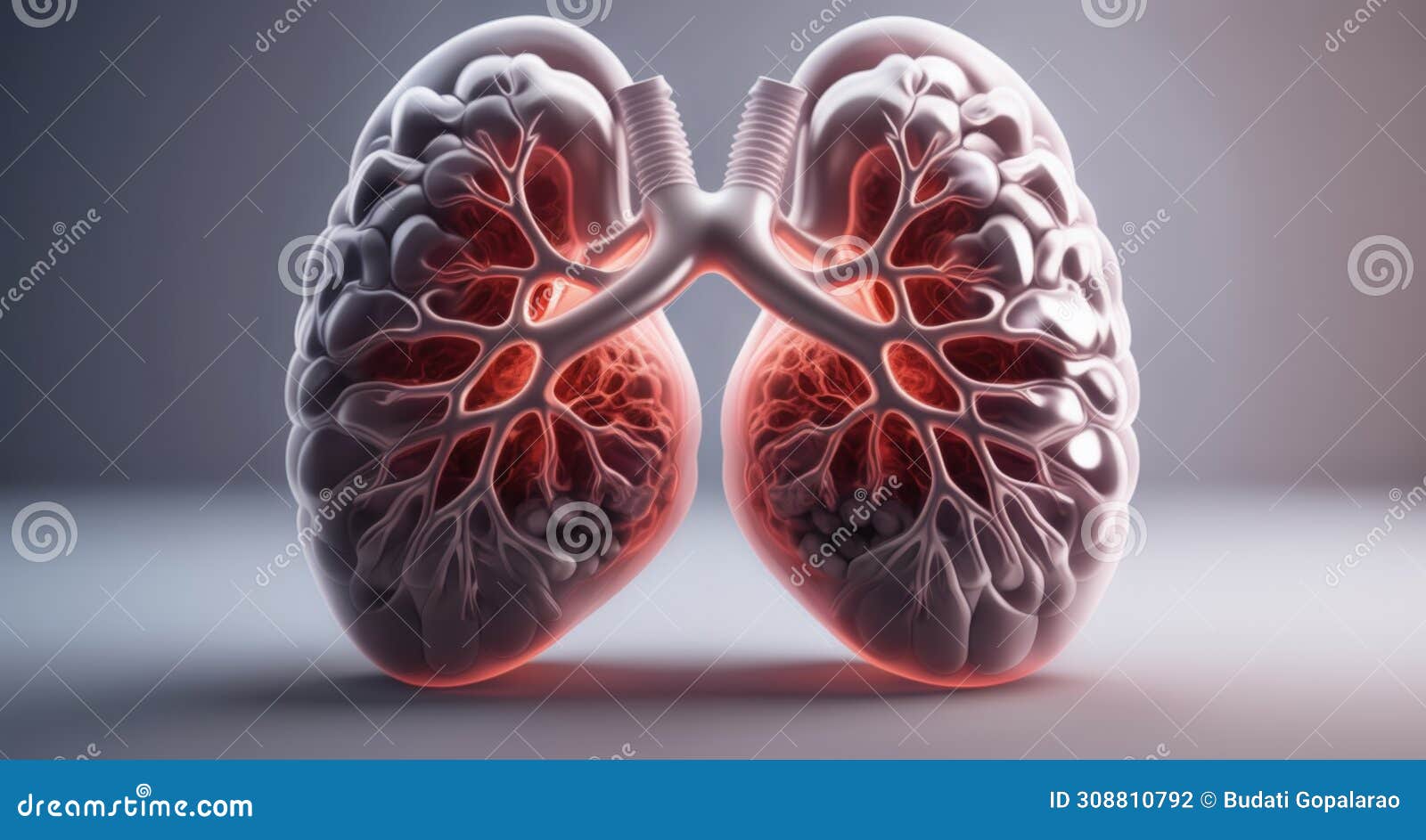 3D Rendering of Human Lungs with Bronchial Tree and Alveoli Stock ...