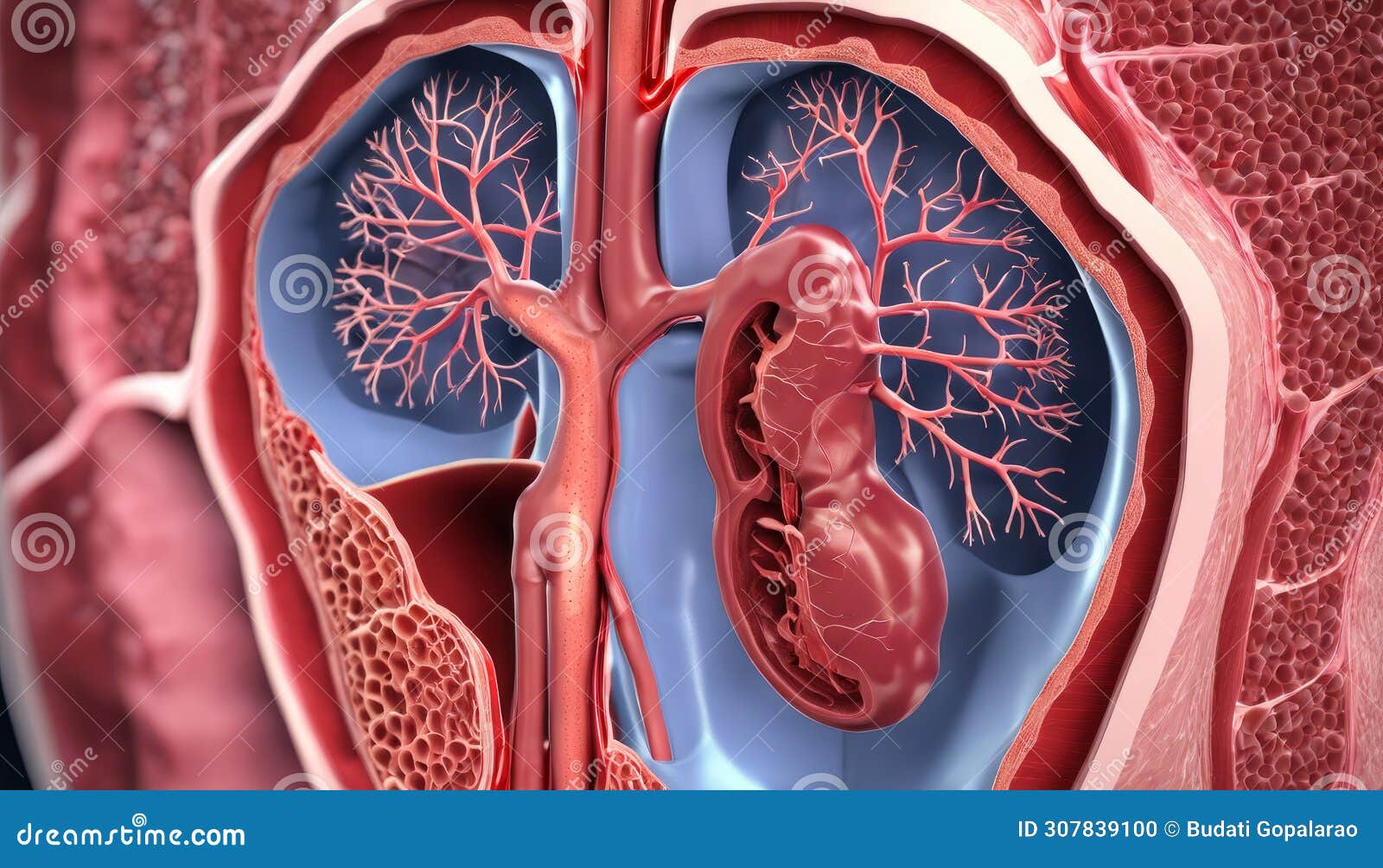 3D Rendering of Human Lungs and Heart, Showcasing Internal Structure ...