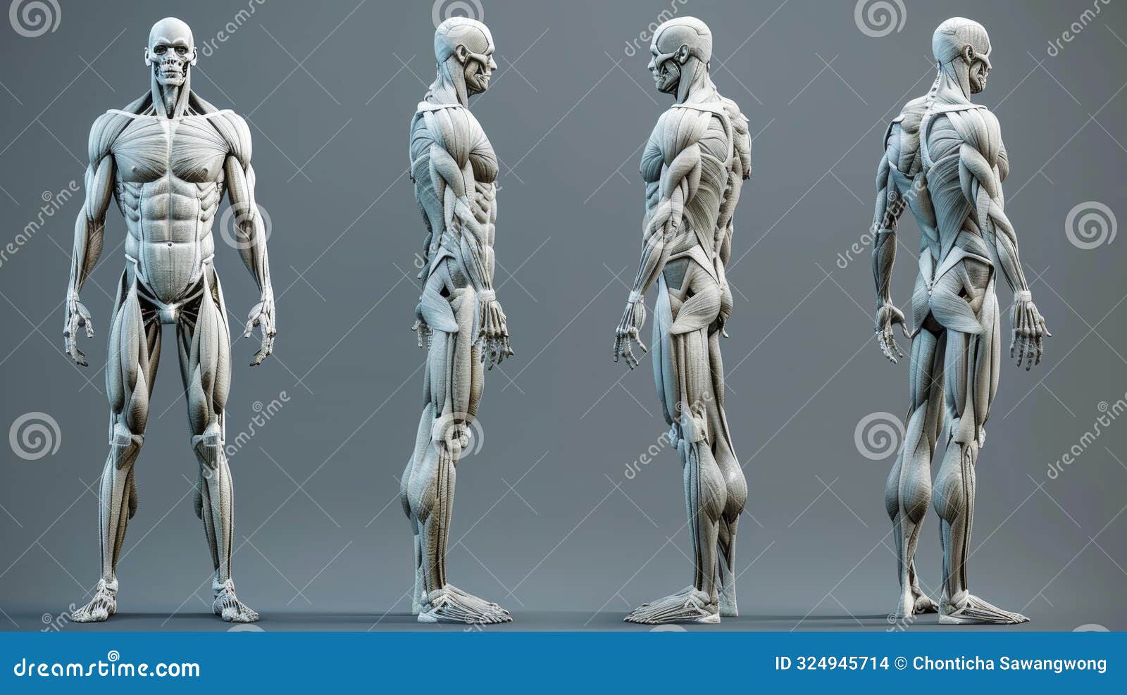 3D Rendering of a Human Male Muscular System Model in Multiple Views ...