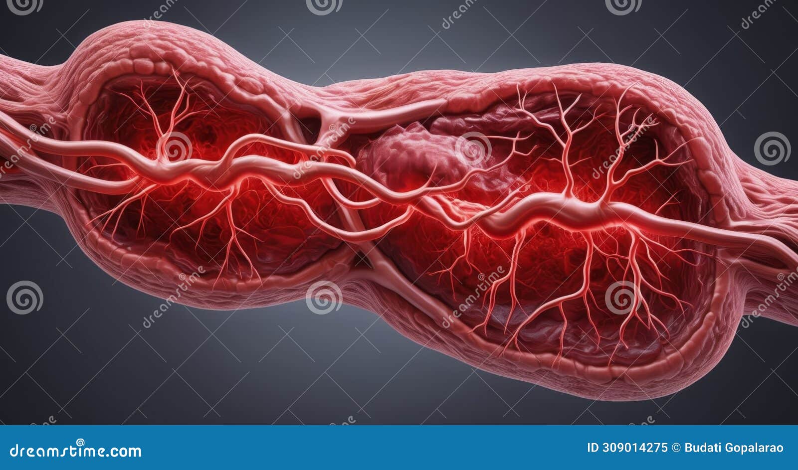 3D Rendering of a Human Organ with Intricate Blood Vessels Stock ...