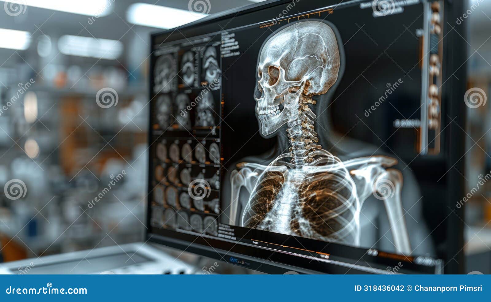 3D Rendering of a Human Skeleton on a Computer Screen Stock ...