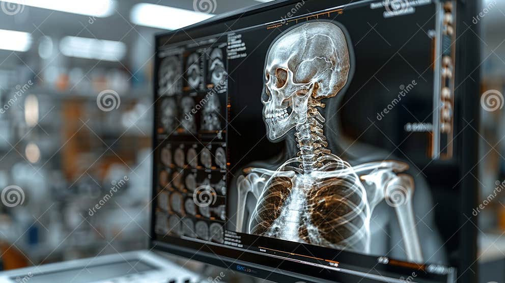 3D Rendering of a Human Skeleton on a Computer Screen Stock ...