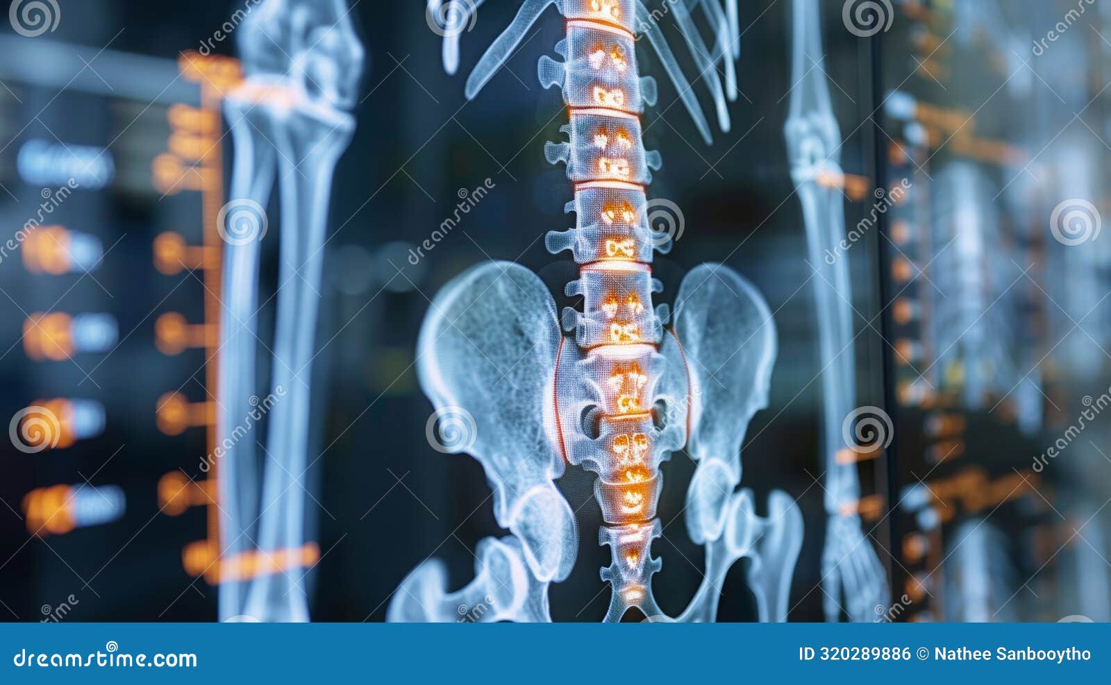 3D Rendering of a Human Spine. Blue and Orange Colors Stock ...