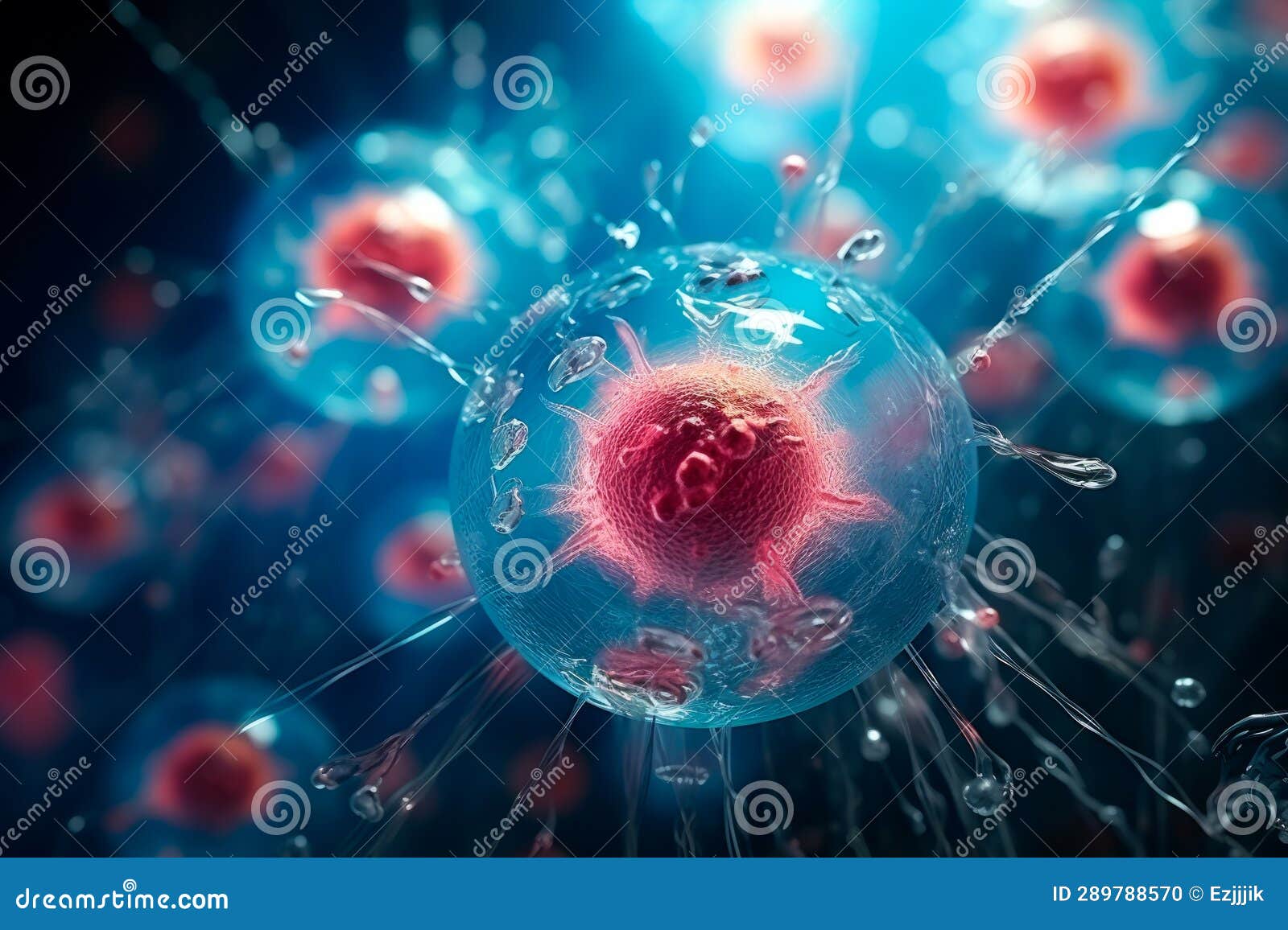3D Rendering of Human Stem or Embryonic Stem Cells Under a Microscope ...