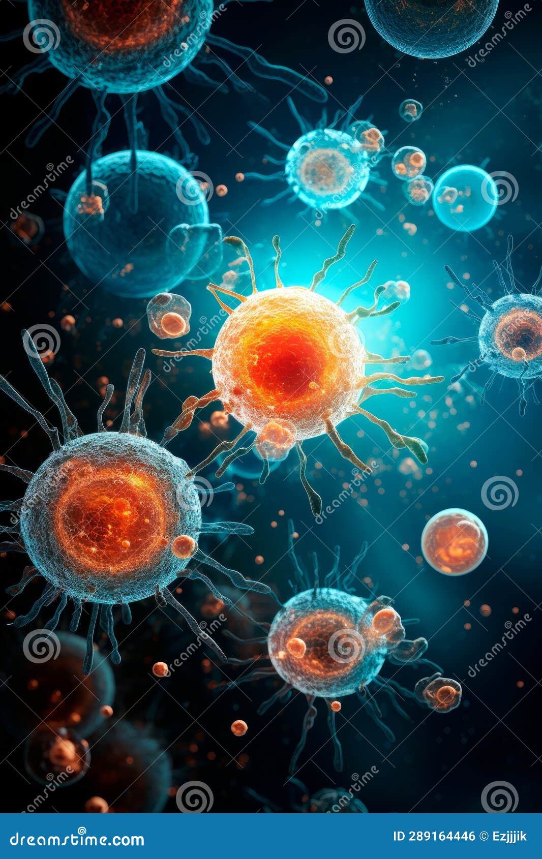 3D Rendering of Human Stem or Embryonic Stem Cells Under a Microscope ...