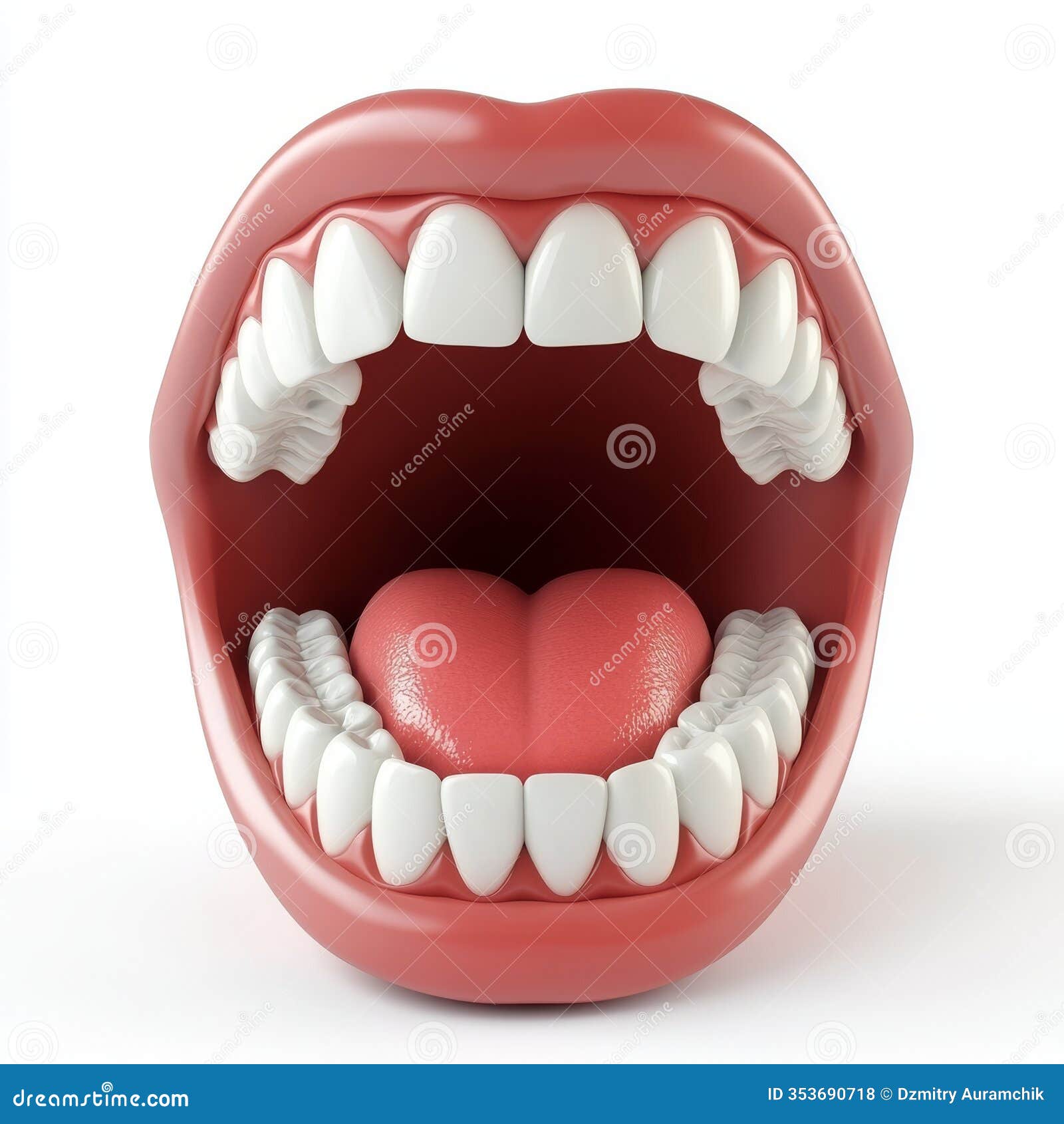 A 3D Rendering of Human Teeth with an Open Mouth on a White Background ...