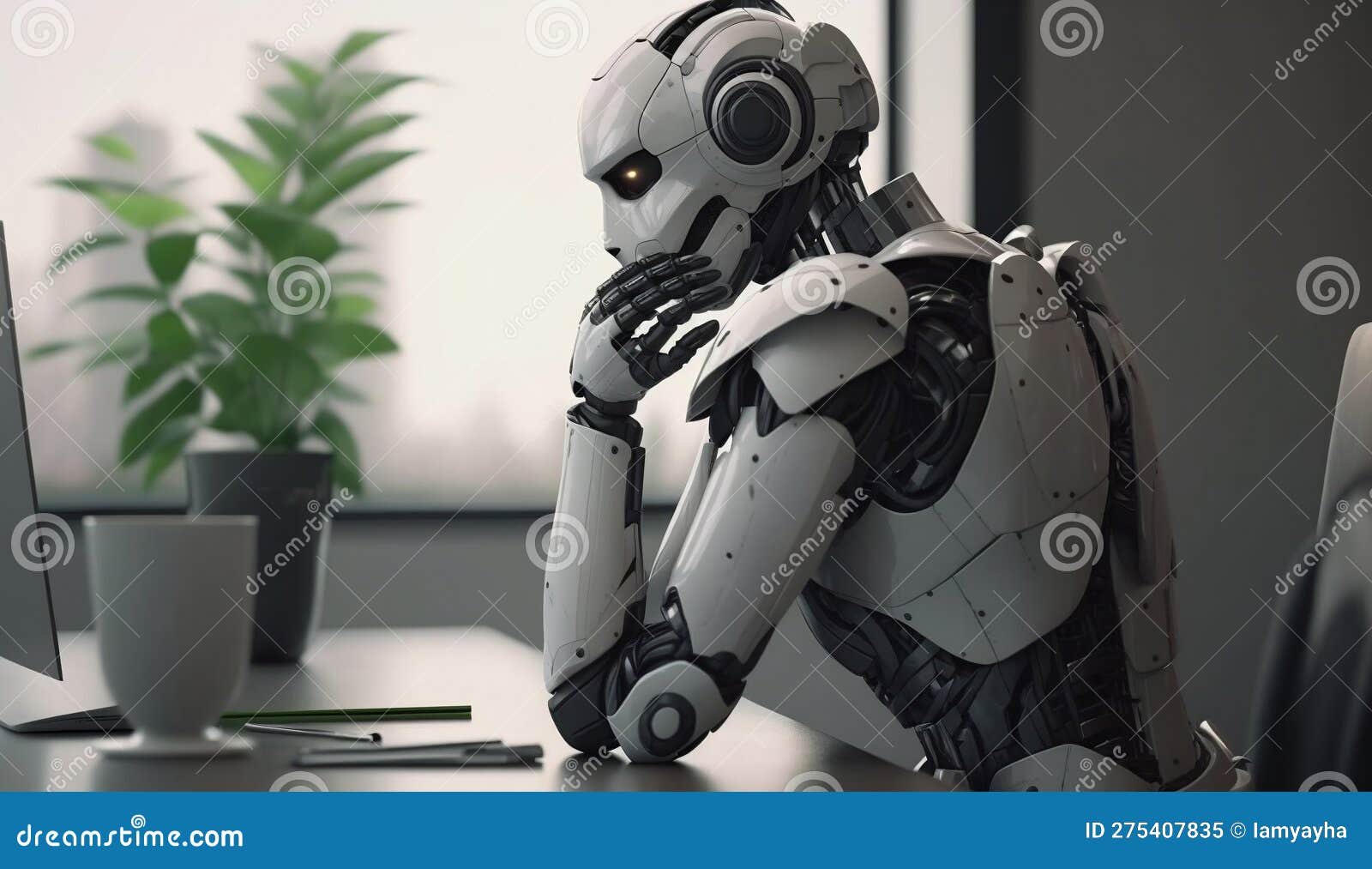 3d Rendering of Humanoid Robot Android Technology Background in Office ...