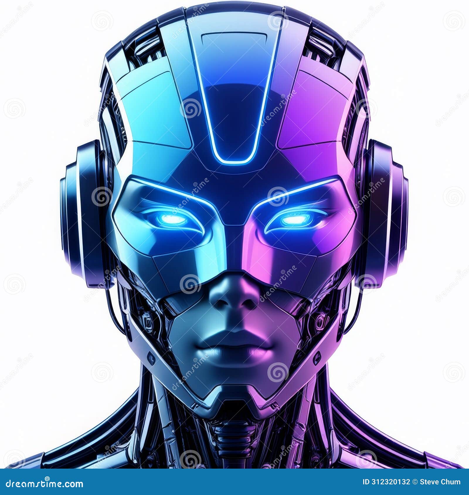 3d Rendering Humanoid Robot with Blue and Pink Light on the Face Stock ...