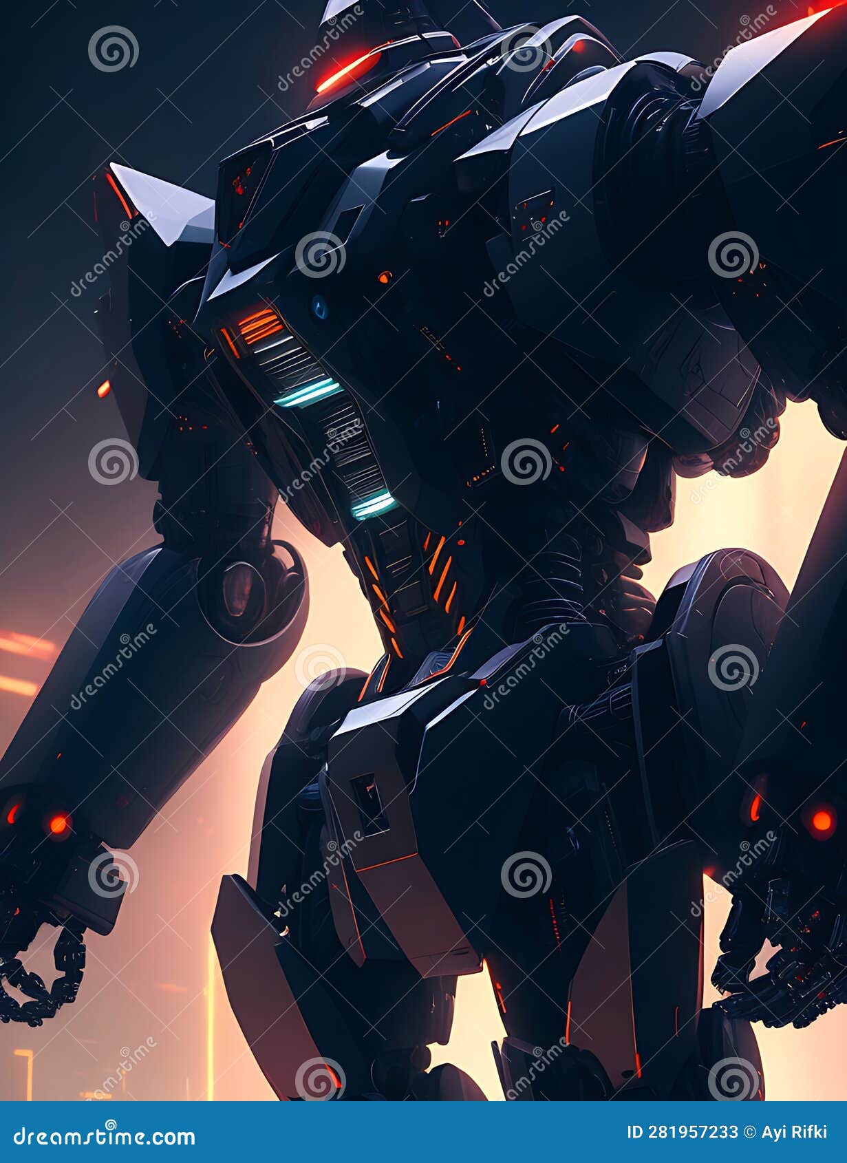 3d Rendering Humanoid Robot with Blue and Red Lights on Black ...