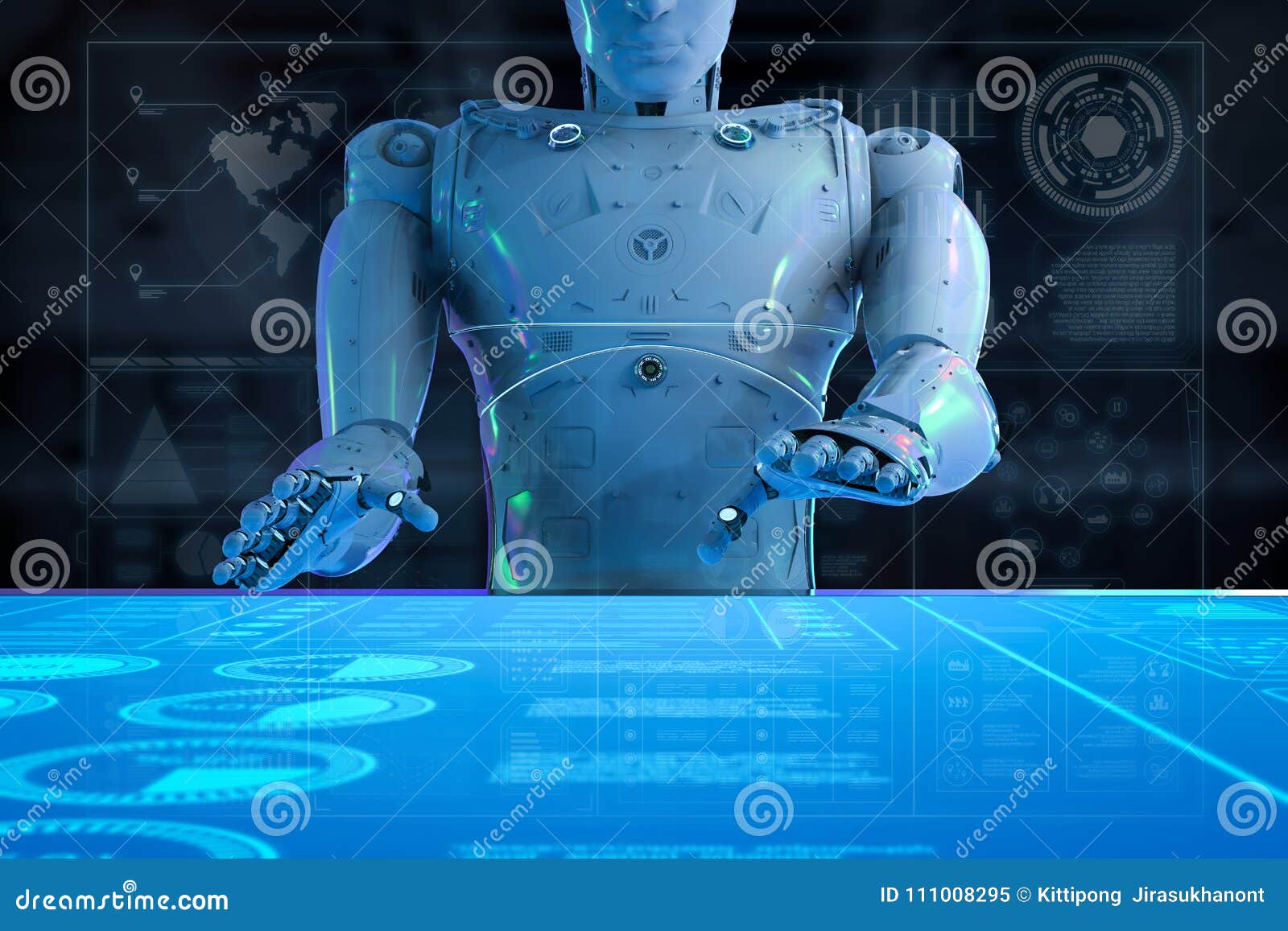 Robot with hud display stock illustration. Illustration of computer ...
