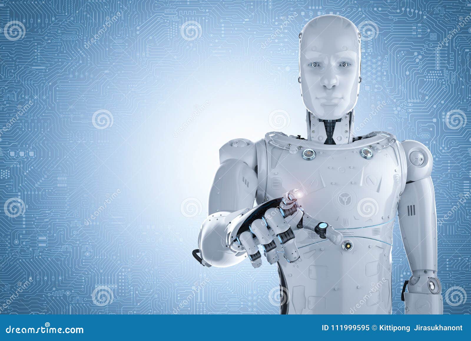 Robot hand pointing stock illustration. Illustration of android - 111999595