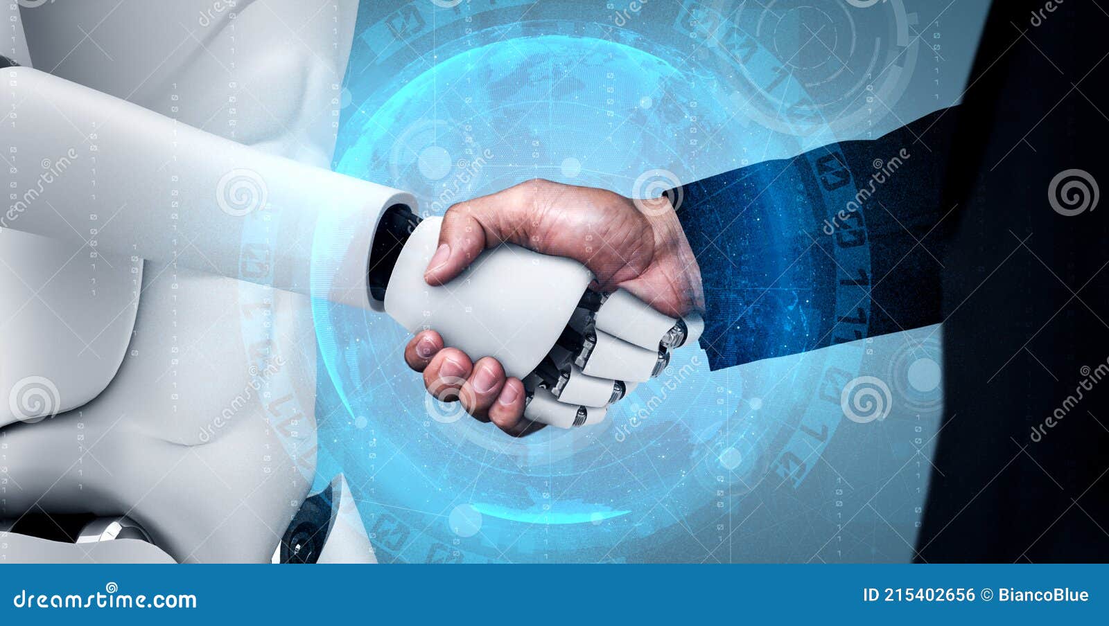 3D Rendering Humanoid Robot Handshake To Collaborate Future Technology ...