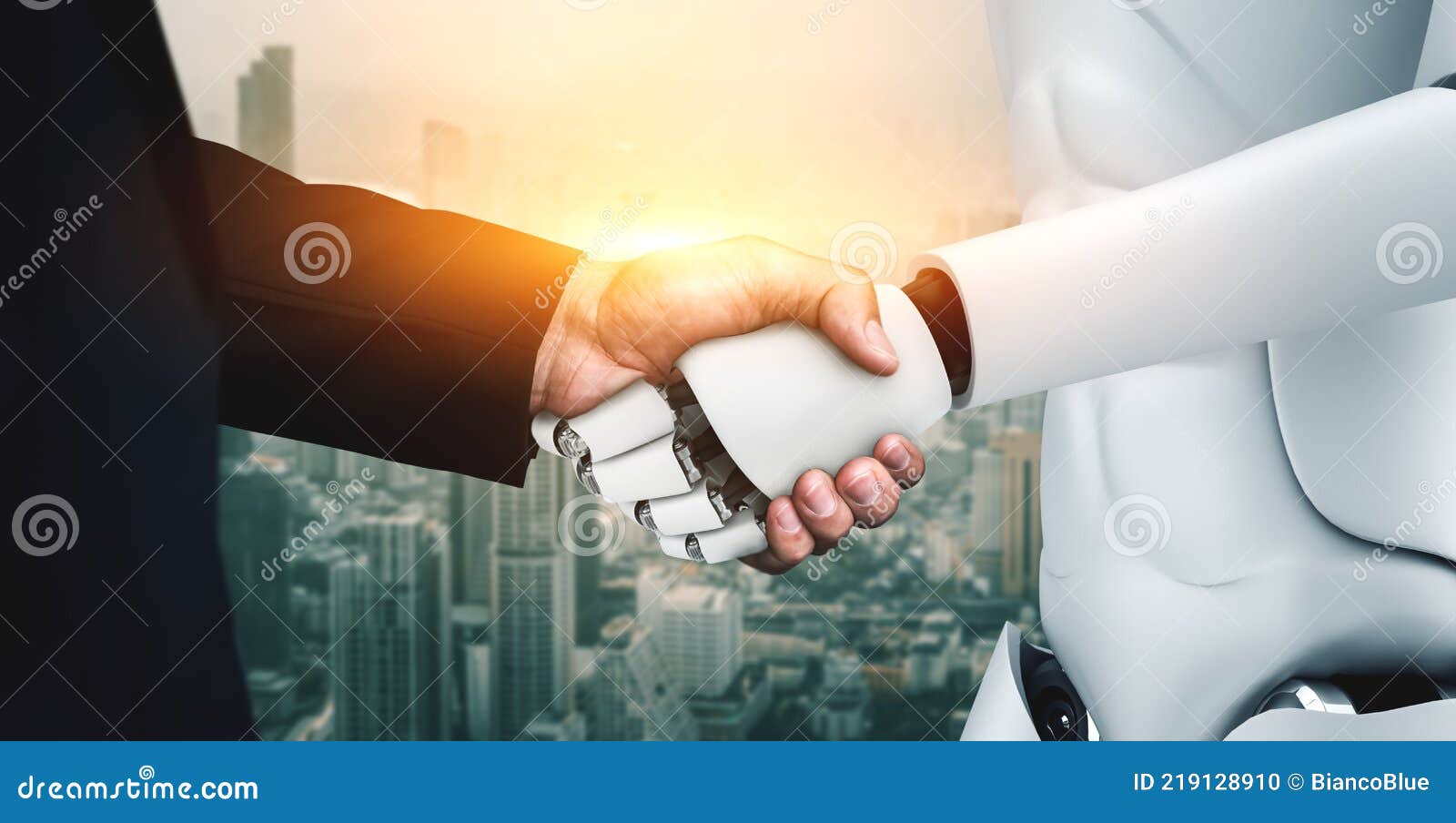 3D Rendering Humanoid Robot Handshake To Collaborate Future Technology ...