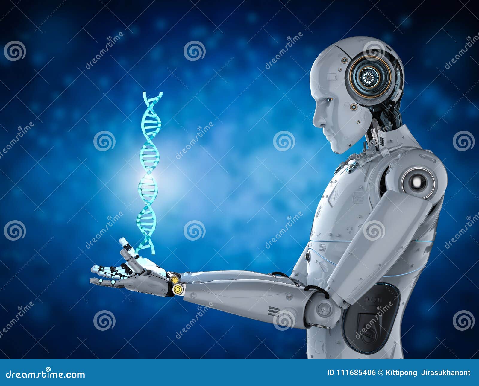 Robot with dna helix stock illustration. Illustration of science ...