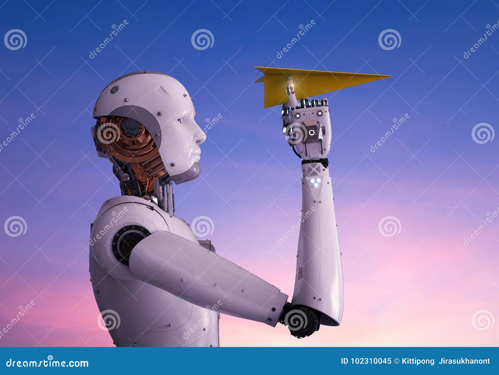 Robot holding paper plane stock illustration. Illustration of computer ...