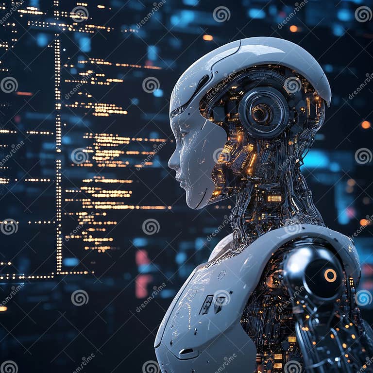 3d Rendering, Humanoid Robot Looking at Futuristic Interface, 3d ...