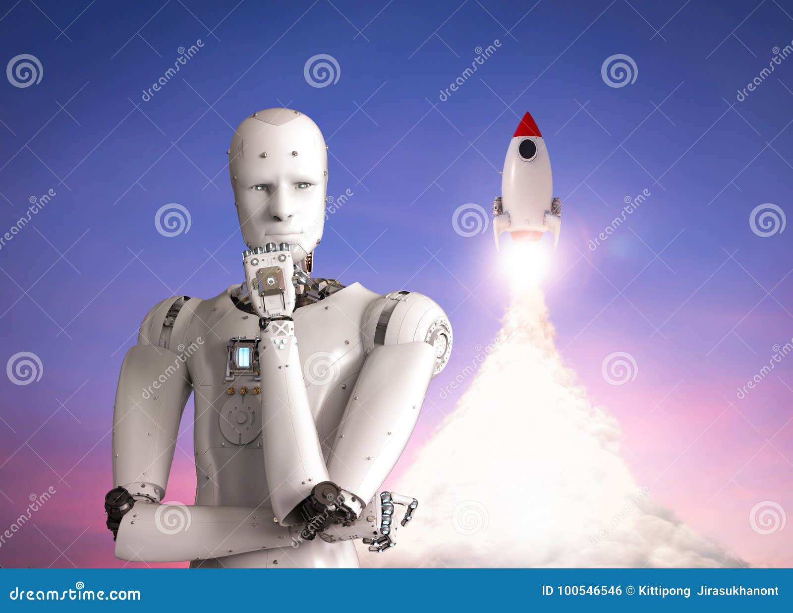 Robot with space shuttle stock illustration. Illustration of artificial ...