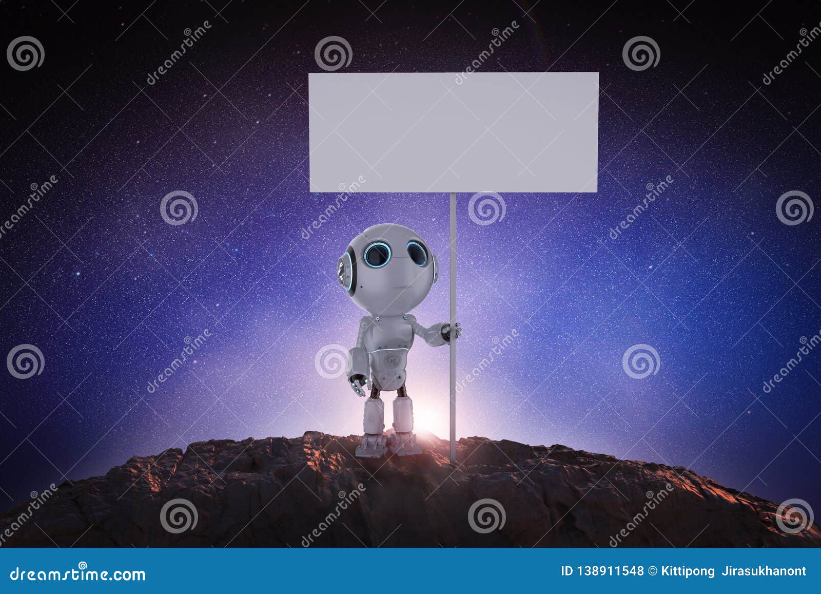 Robot with blank banner stock illustration. Illustration of cyborg ...