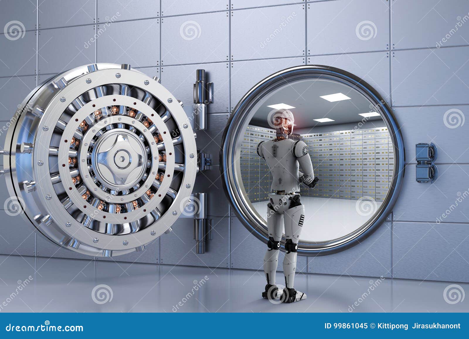 Robot Working with Bank Vault Stock Image - Image of rendering ...