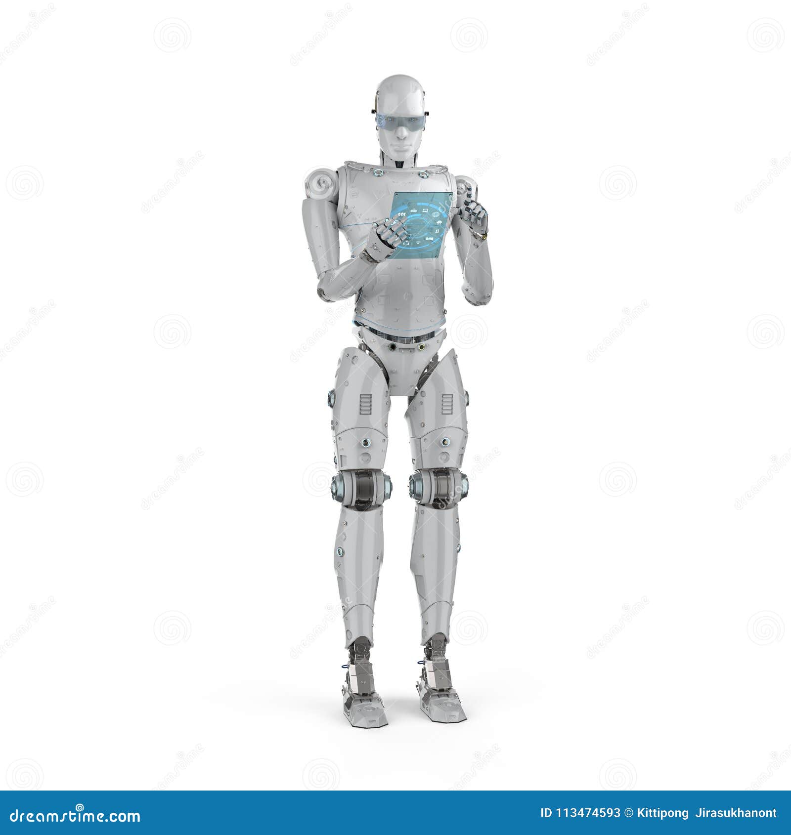 Robot with glass tablet stock illustration. Illustration of tablet ...
