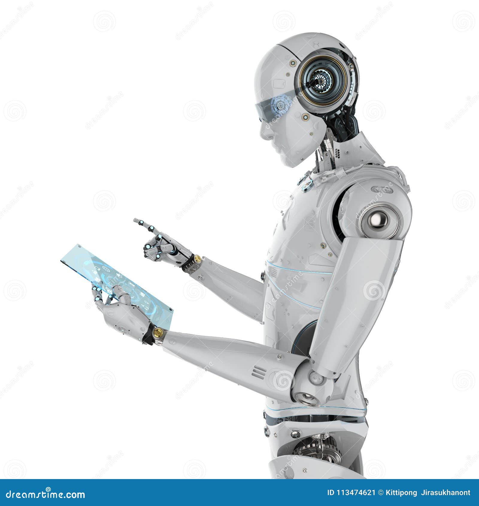 Robot with glass tablet stock illustration. Illustration of data ...