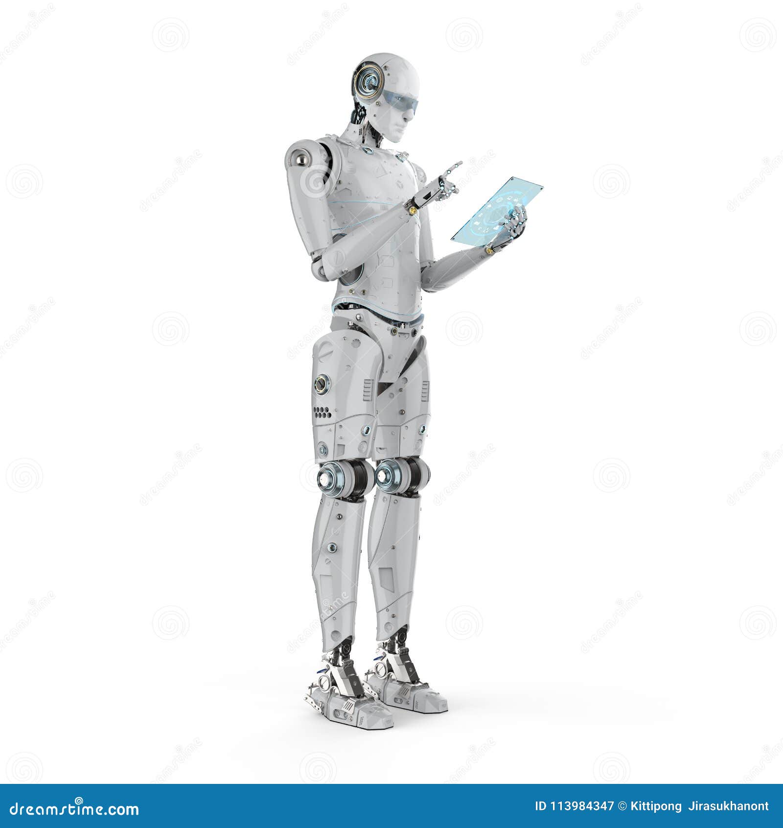 Robot with glass tablet stock illustration. Illustration of ...