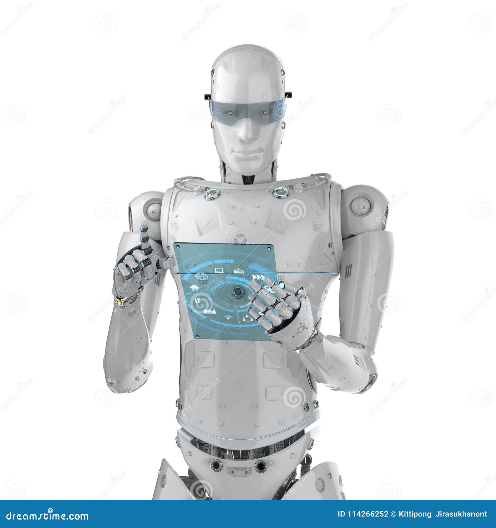 Robot with glass tablet stock illustration. Illustration of digital ...