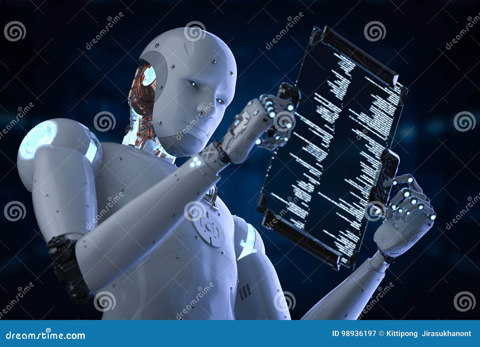 Robot Working with Digital Tablet Stock Illustration - Illustration of ...