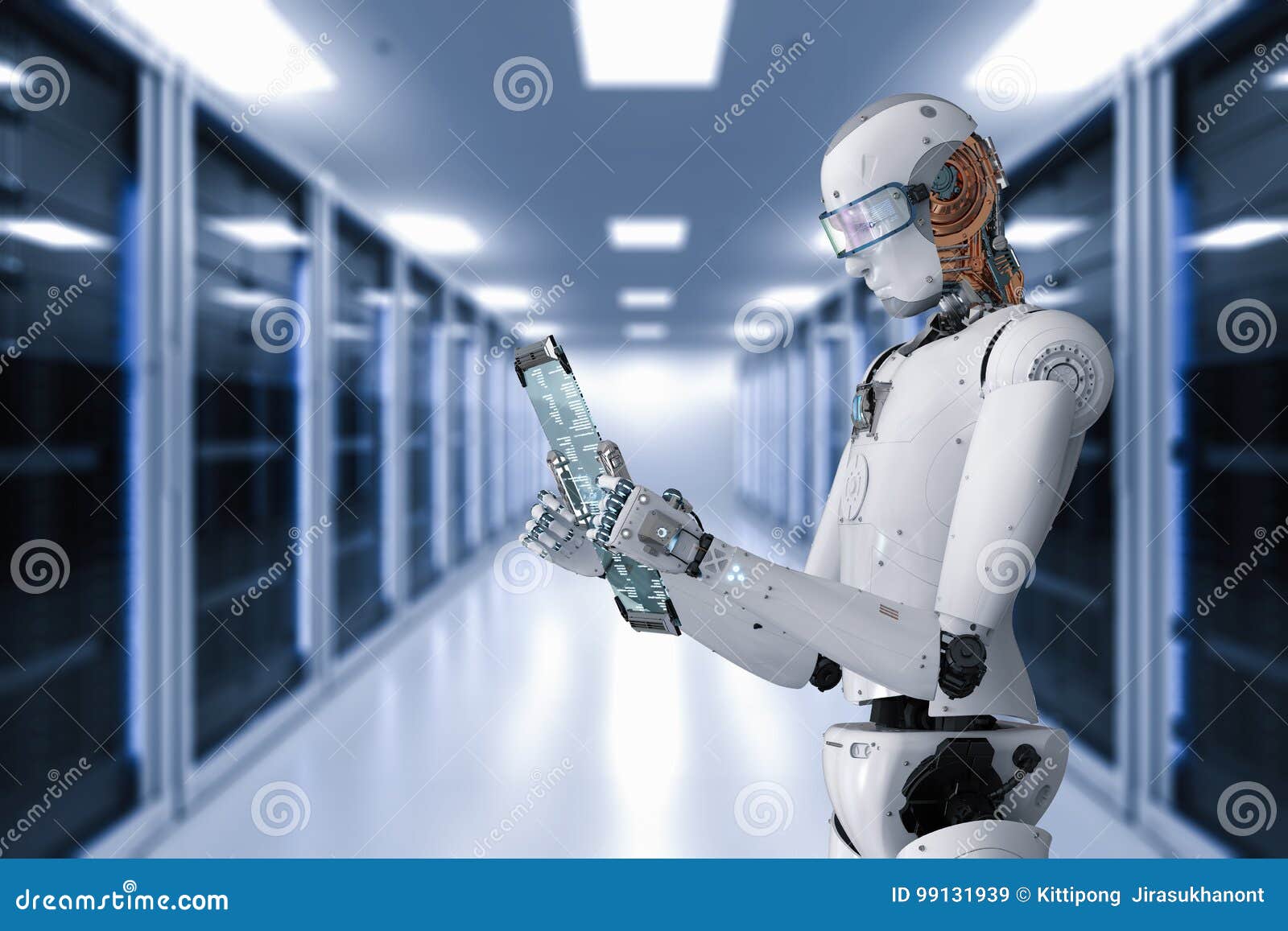 Robot Working with Digital Tablet Stock Illustration - Illustration of ...