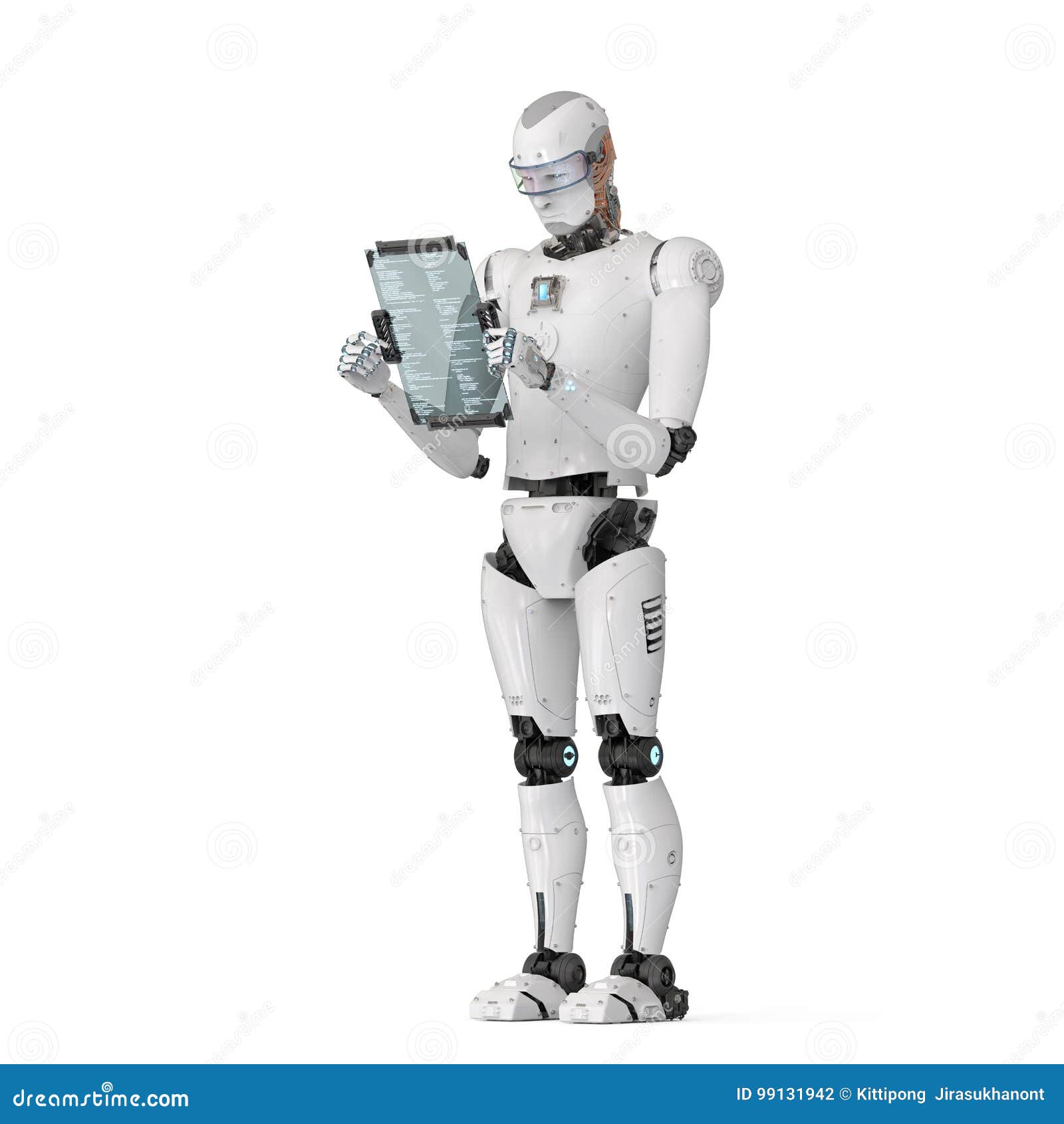 Robot Working with Digital Tablet Stock Illustration - Illustration of ... Robot Working with Digital Tablet Stock Illustration - Illustration of ...