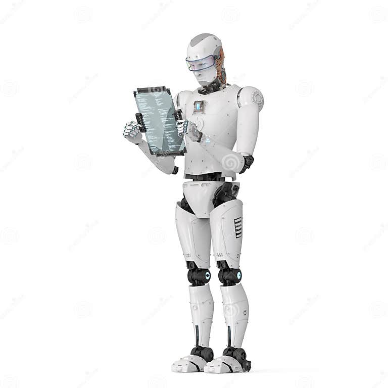 Robot Working with Digital Tablet Stock Illustration - Illustration of ...